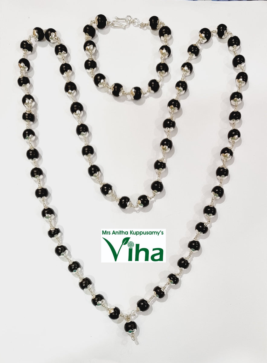 Karungali Wood 8 mm Mala & Bracelet Combo Silver – Viha Online